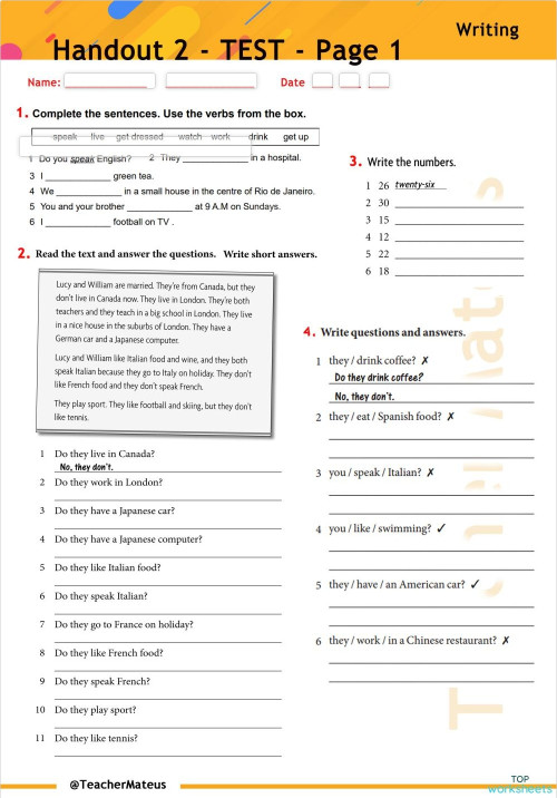 Handout 1 - Test 8 - Writing (Copied). Interactive worksheet ...