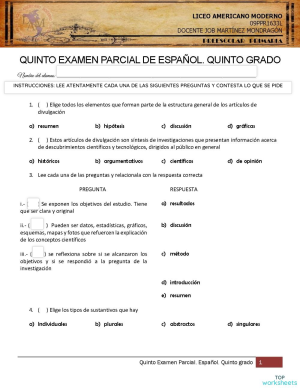 QUINTO EXAMEN PARCIAL DE ESPAÑOL. Ficha interactiva | TopWorksheets
