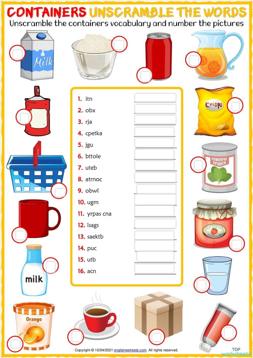 FOOD CONTAINERS. Interactive worksheet | TopWorksheets