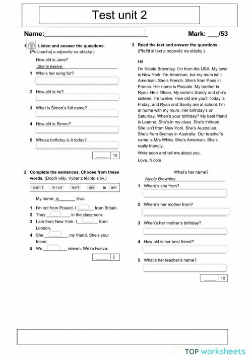 Test Unit 2. Interactive worksheet | TopWorksheets