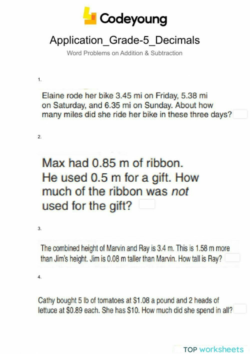 Application-Word Problems on Addition & Subtraction. Interactive ...