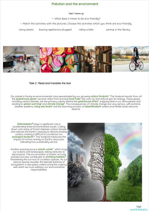 Environment and pollution. Interactive worksheet | TopWorksheets