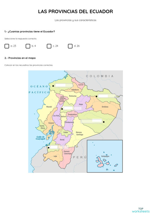 LAS PROVINCIAS DEL ECUADOR. Ficha interactiva | TopWorksheets
