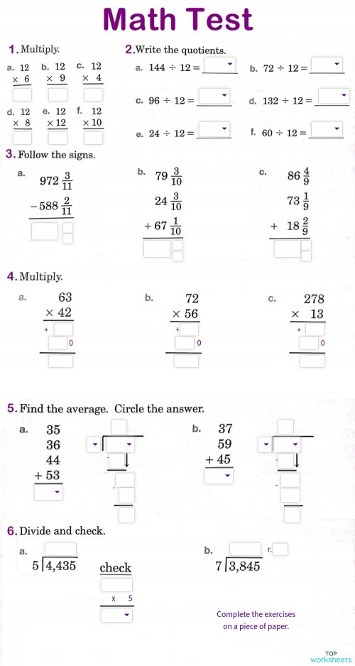 Math Test (Recuperación). Interactive worksheet | TopWorksheets