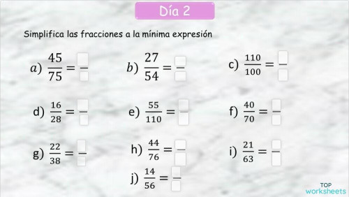 Simplificación de fracciones. Ficha interactiva | TopWorksheets