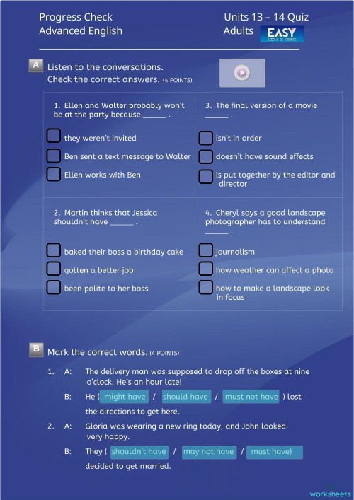 Quiz - Progress Check - Level 3 - Unit 13-14. Interactive worksheet ...