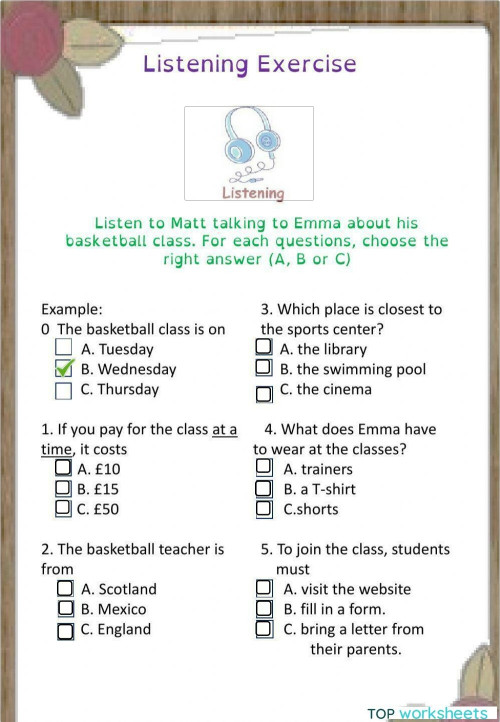 Listening Exercise. Interactive worksheet | TopWorksheets