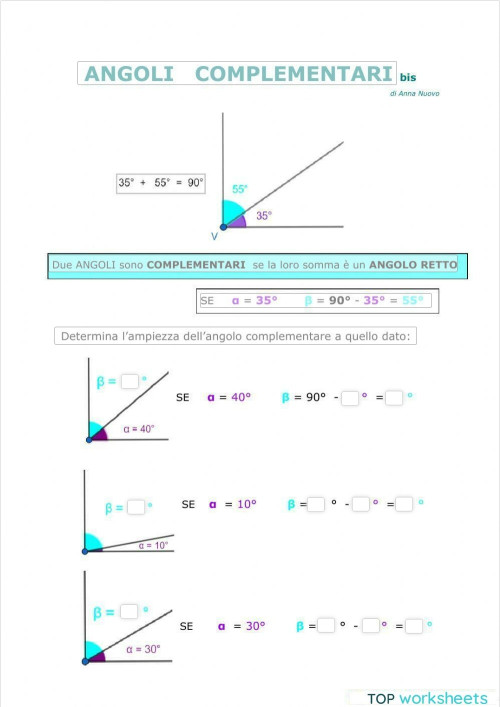 Angoli complementari bis. Scheda interattiva | TopWorksheets