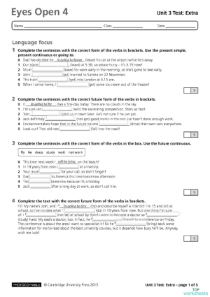 EYES OPEN 4 TEST 3. Interactive worksheet | TopWorksheets