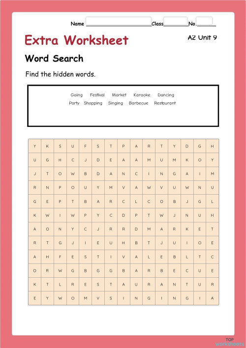 2.A2 Unit9 Word Search. Interactive worksheet | TopWorksheets