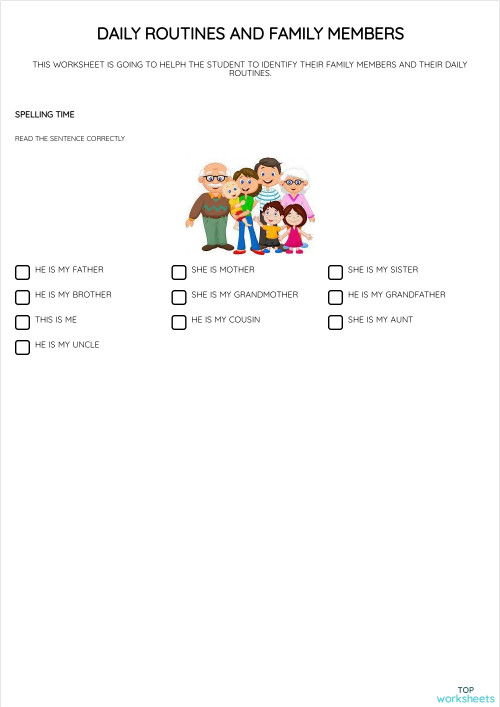 DAILY ROUTINES AND FAMILY MEMBERS. Interactive worksheet | TopWorksheets