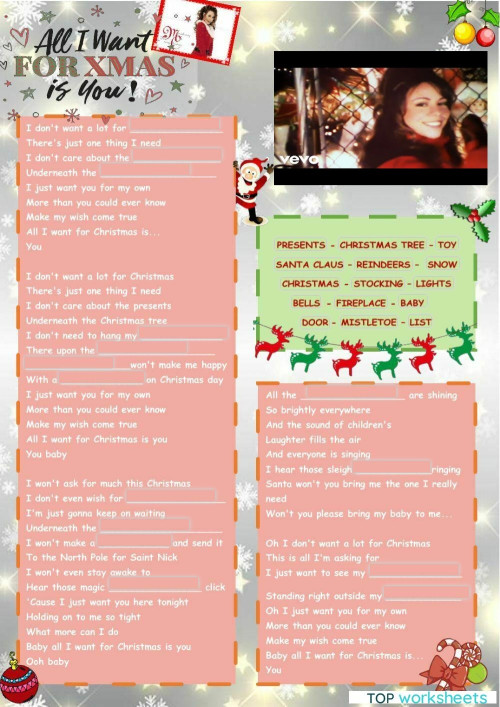 All I want for Christmas is you. Interactive worksheet | TopWorksheets
