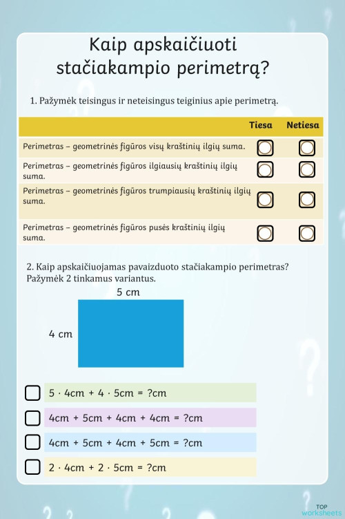 M.3 Kaip apskaičiuoti stačiakampio perimetrą?. Interactive worksheet ...