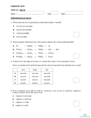 Preparation of Salts. Interactive worksheet | TopWorksheets