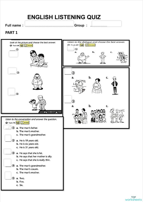 LISTENING QUIZ BOOKLIVE 1,2,3. Interactive worksheet | TopWorksheets
