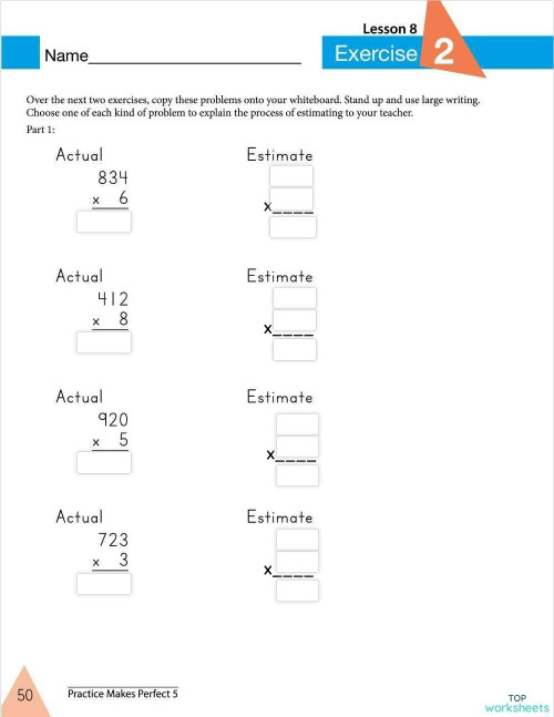 Lesson 8: Exercise 2 Pg 50. Interactive worksheet | TopWorksheets