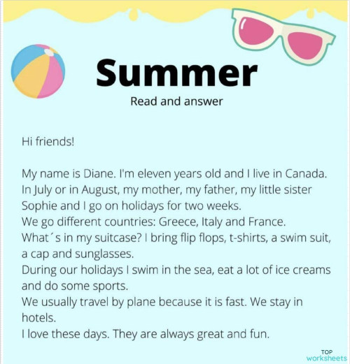 Summer Reading. Interactive worksheet | TopWorksheets