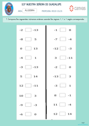 ÁLGEBRA: COMPARACIÓN DE NÚMEROS ENTEROS. Ficha interactiva | TopWorksheets