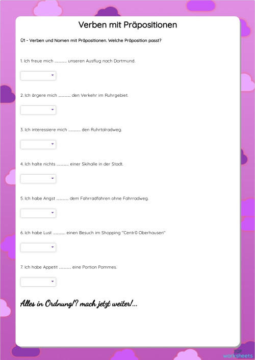 Verben mit Präpositionen. Interactive worksheet | TopWorksheets