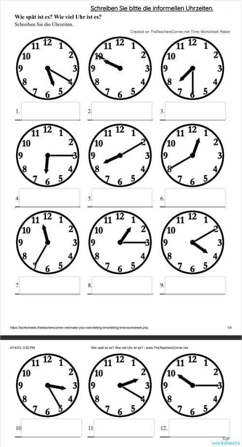 A1.1 - L8 Uhrzeit. Interaktives Arbeitsblatt | TopWorksheets