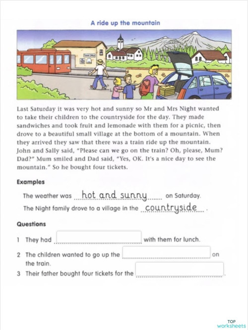 A ride up the mountain. Interactive worksheet | TopWorksheets