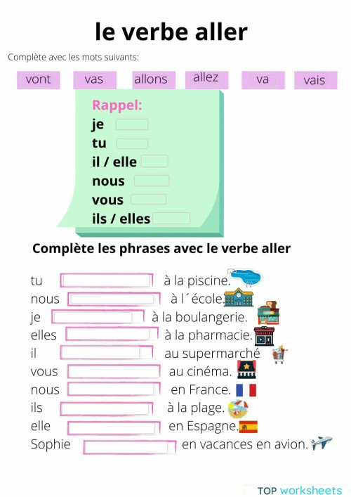 Verbe aller. Fiche interactive | TopWorksheets