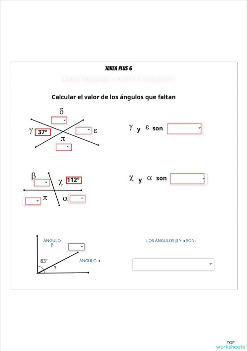 TAREA SEMANAL 9 PARTE 3 ÁNGULOS. Ficha interactiva | TopWorksheets