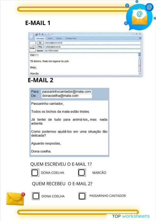 Gênero textual - E-mail. Ficha interativa | TopWorksheets