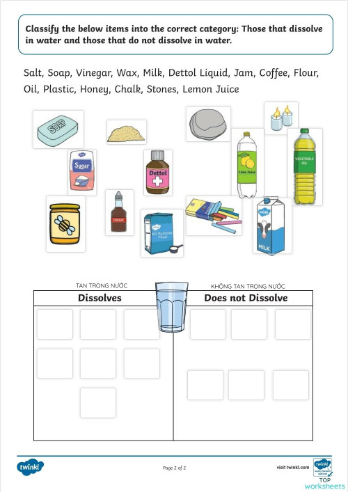 Soluble or Insoluble Grade 2. Interactive worksheet | TopWorksheets