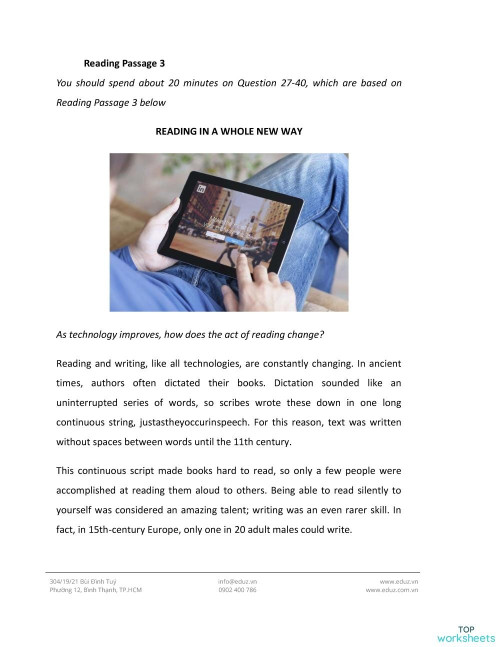 READING - READING PASSAGE 3. Interactive worksheet | TopWorksheets