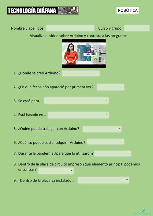 ROBÓTICA Arduino. Ficha interactiva | TopWorksheets