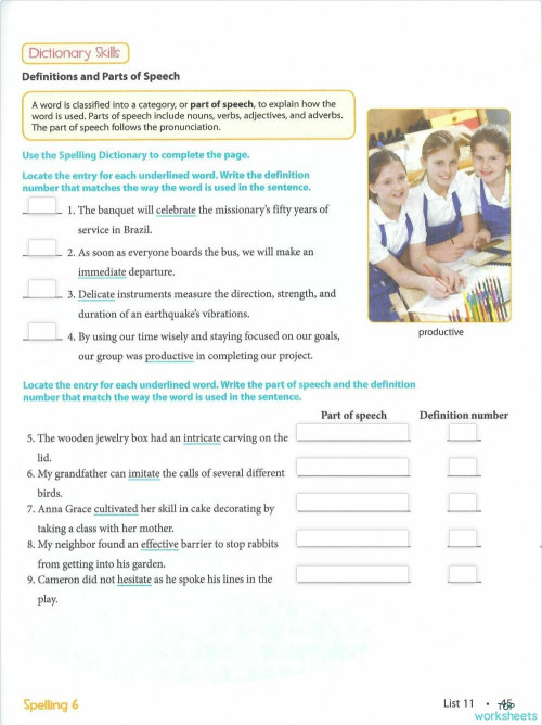 List 11: Dictionary Skills Pg 45. Interactive worksheet | TopWorksheets