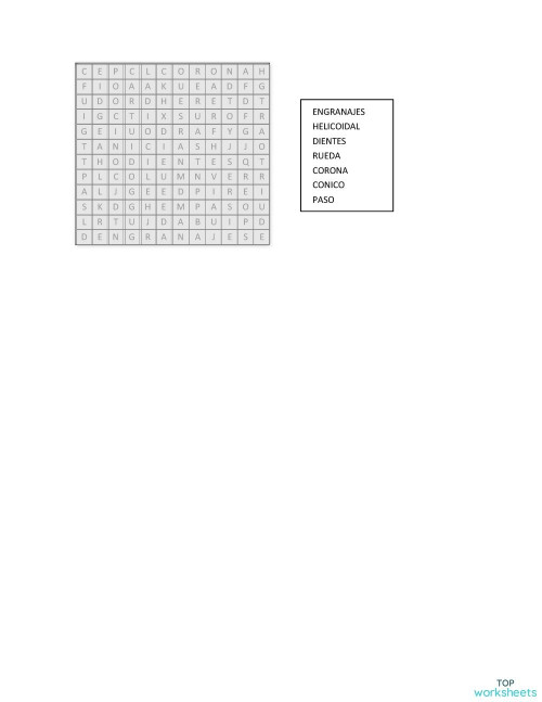 sopa de letras engranajes. Ficha interactiva | TopWorksheets