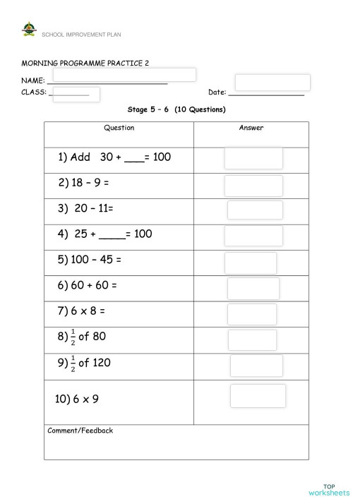 Practice Basic Fact Worksheet 2 y6. Interactive worksheet | TopWorksheets