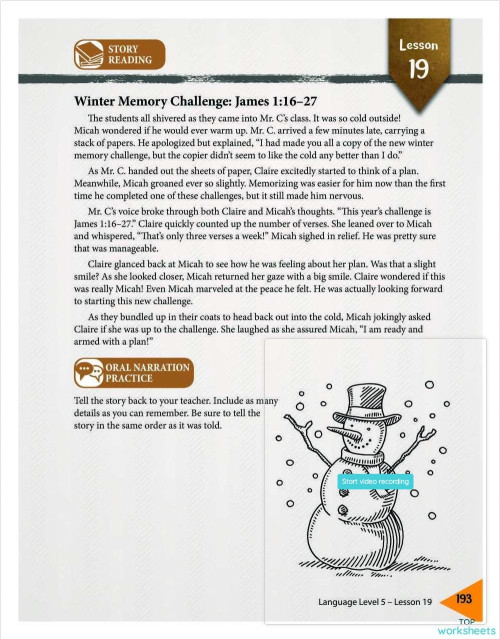 Lesson 19: Story Reading Pg 193. Interactive worksheet | TopWorksheets