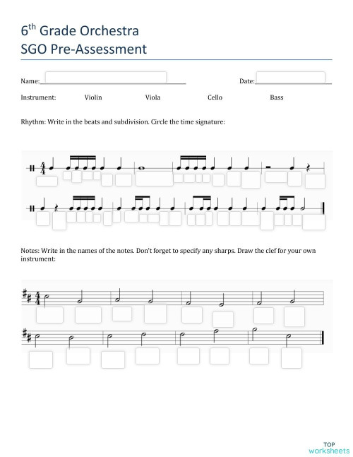 Violin Test. Interactive worksheet | TopWorksheets