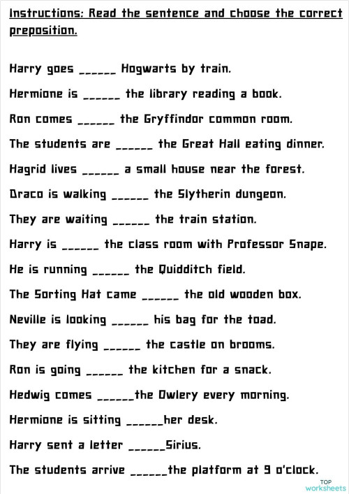 Prepositions of Movement and Location HP. Interactive worksheet ...