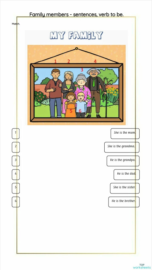 Family members - sentences, verb to be.. Interactive worksheet ...
