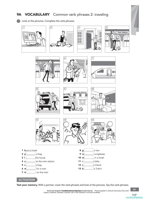 Common verbs: traveling. Interactive worksheet | TopWorksheets