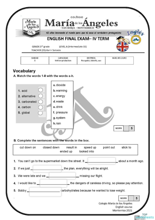 final exam 3rd year_vocabulary. Interactive worksheet | TopWorksheets
