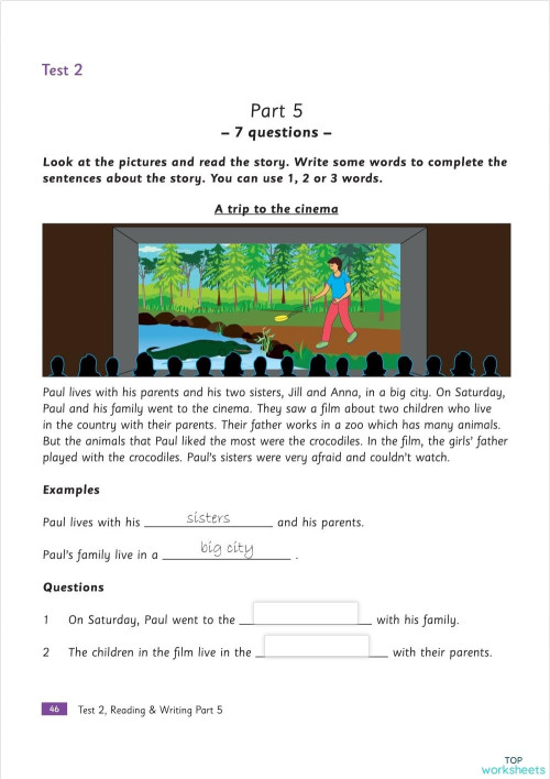 2018 YLE Movers. Test 3. P3,4 (R&W). Interactive worksheet | TopWorksheets