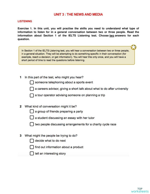 Unit 3 - The news and media - Listening. Interactive worksheet ...