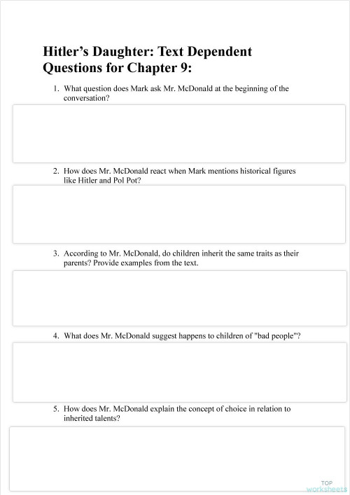 Hitler's Daughter Chapter 9 Text Dependent Questions. Interactive ...