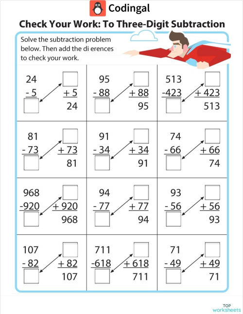 M_G02M07L34_WA01_Verifying subtraction using addition. Interactive worksheet | TopWorksheets