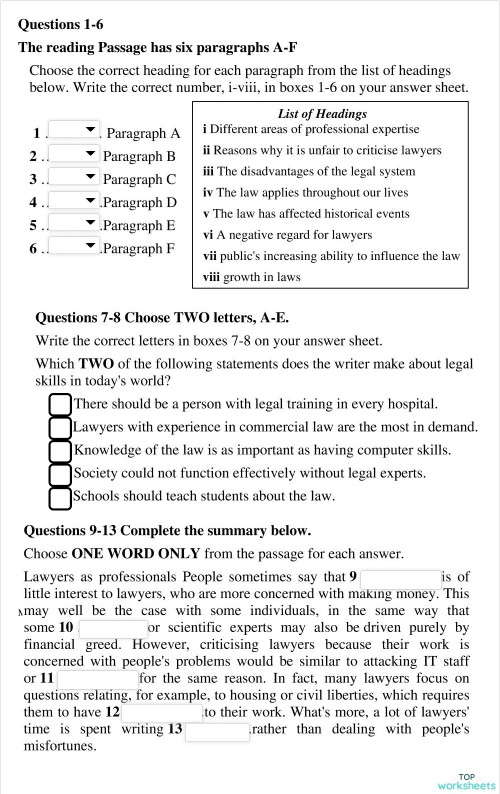 Final Reading 1. Interactive worksheet | TopWorksheets