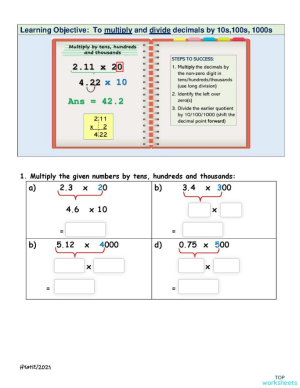 MULTIPLY AND DIVIDE BY 10s, 100s, 1000s. Interactive worksheet ...