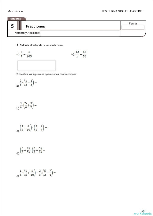 Lectura y escritura de fracciones. Ficha interactiva | TopWorksheets