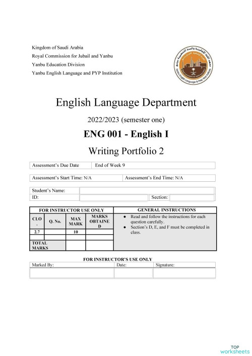 WRITING PORTFOLIO 2. Interactive worksheet | TopWorksheets
