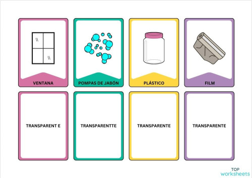 Transparent, Translucent and Opaque Objects Flashcards in colourful ...
