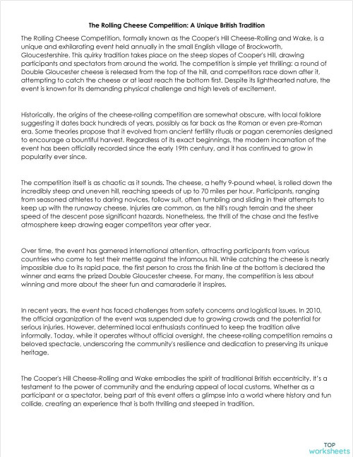 Notetaking Rolling Cheese Competition. Interactive worksheet ...